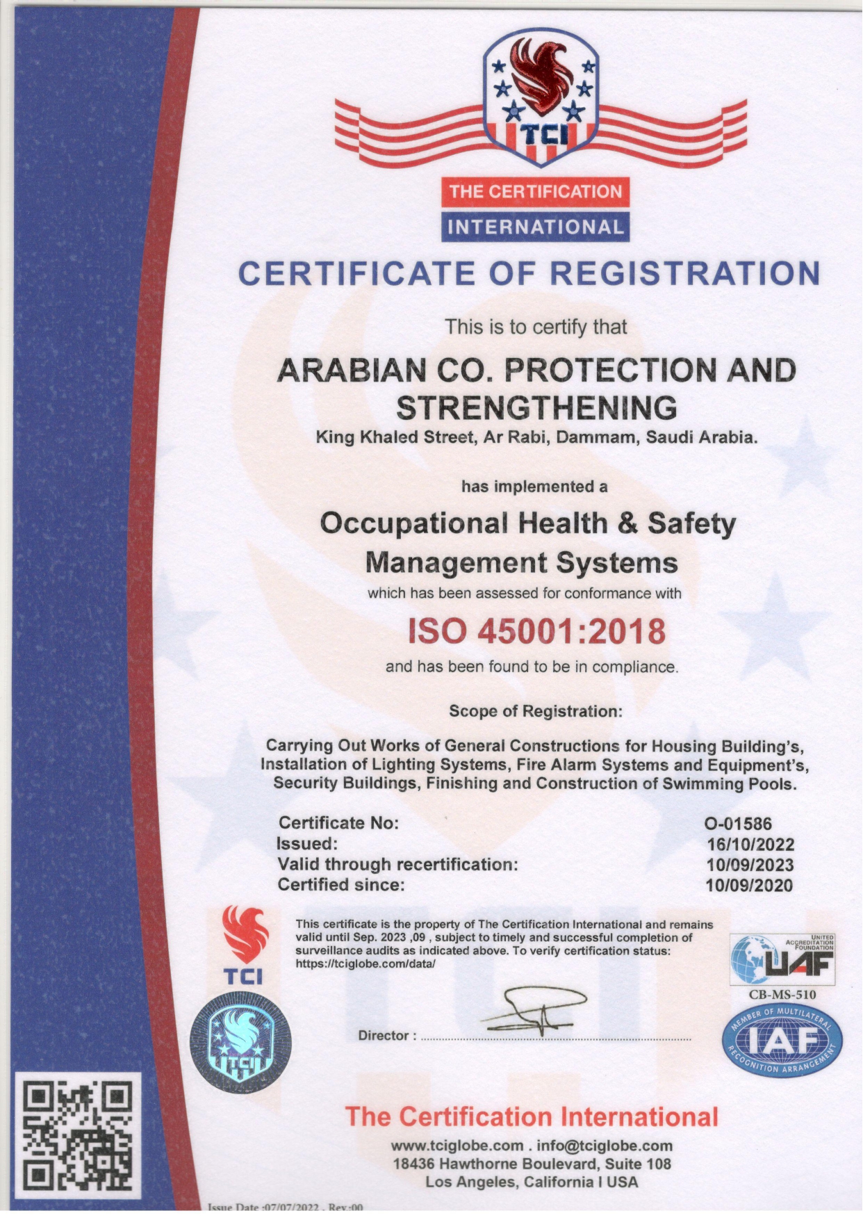 Certifications – Arabian Company Of Protection & Strengthening